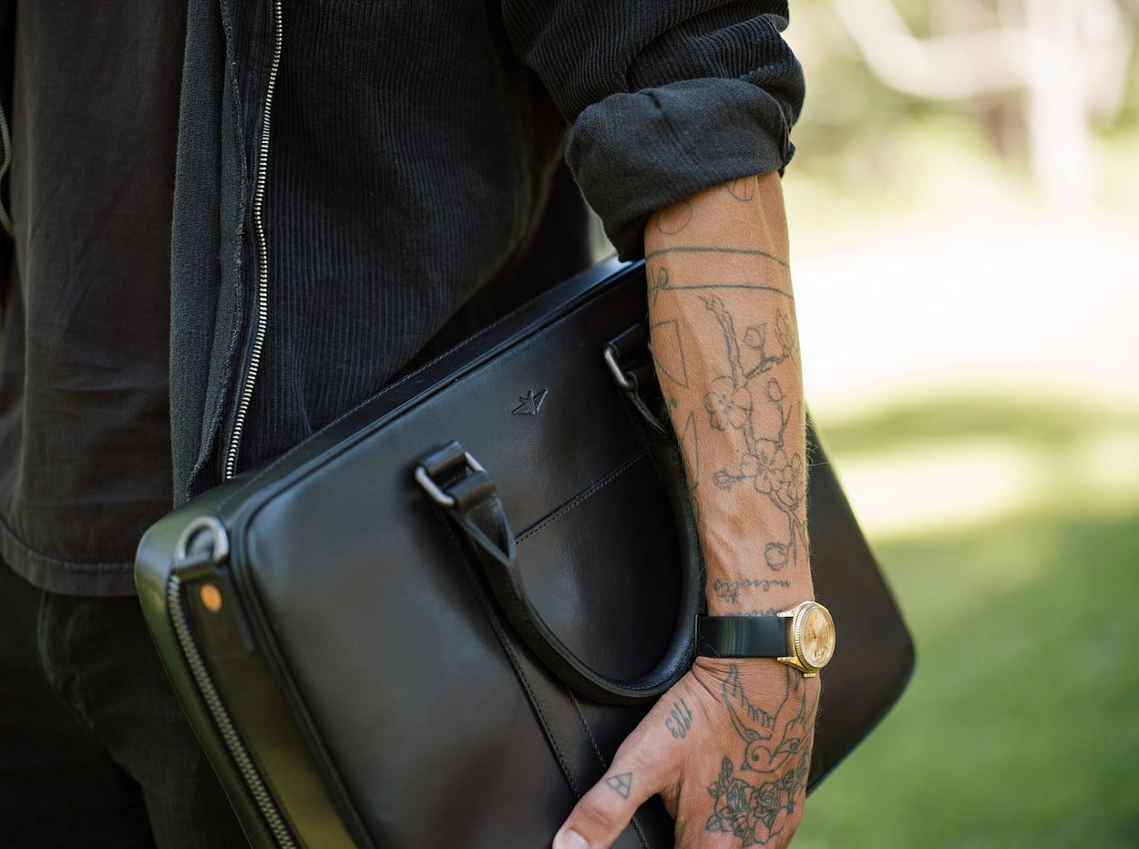 Black Leather Classic Briefcase - Satchel & Page Men's Briefcase
