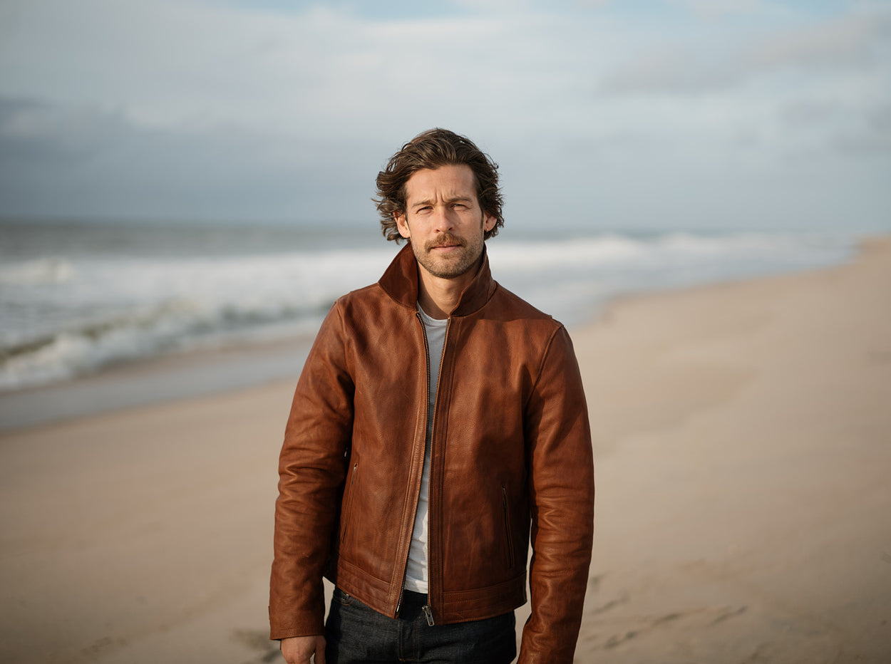 brown leather riding jacket made with waxed vegetable retanned leather ...