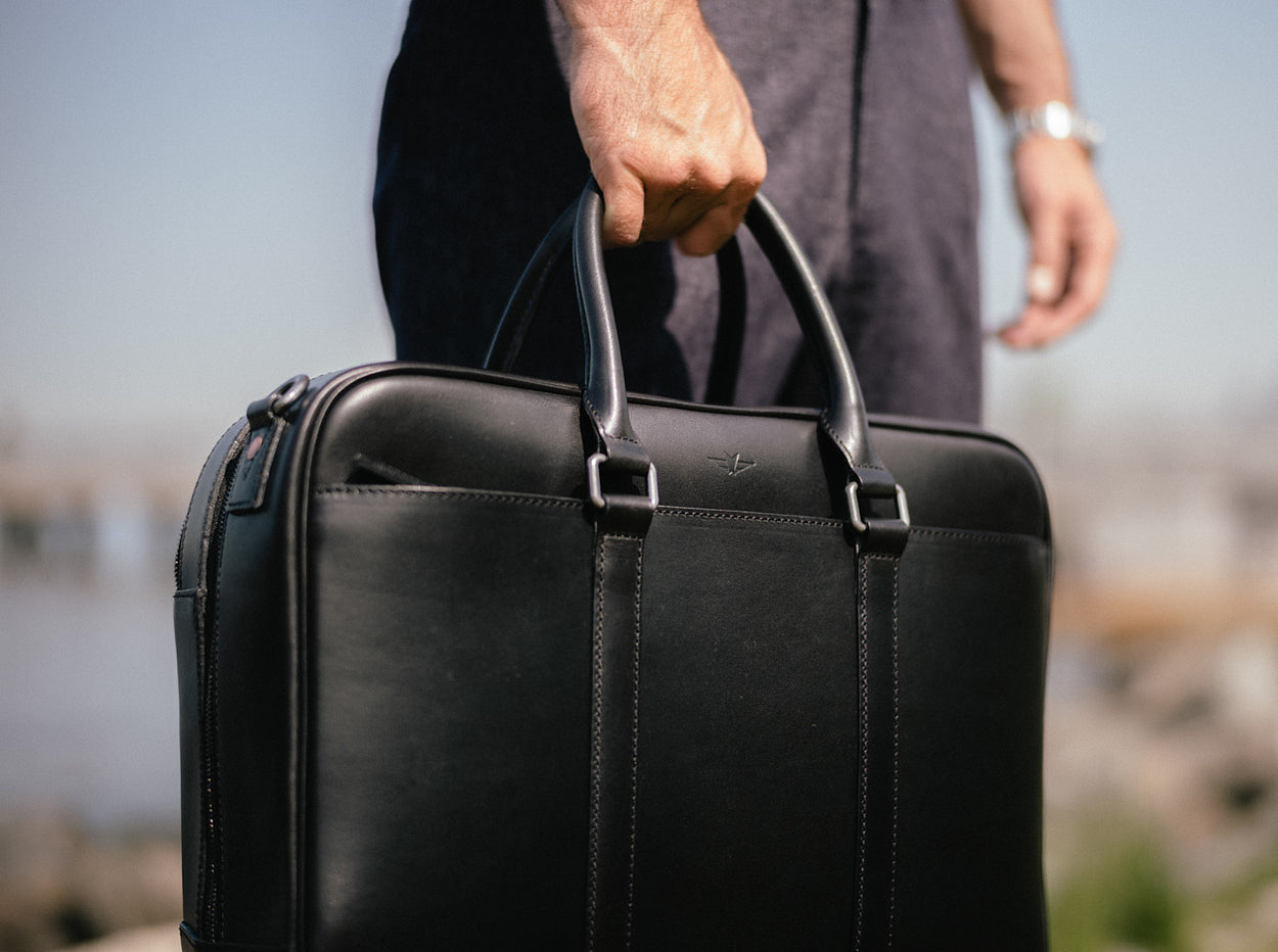 Brown Leather Zippered Briefcase - Satchel & Page Men's Briefcase